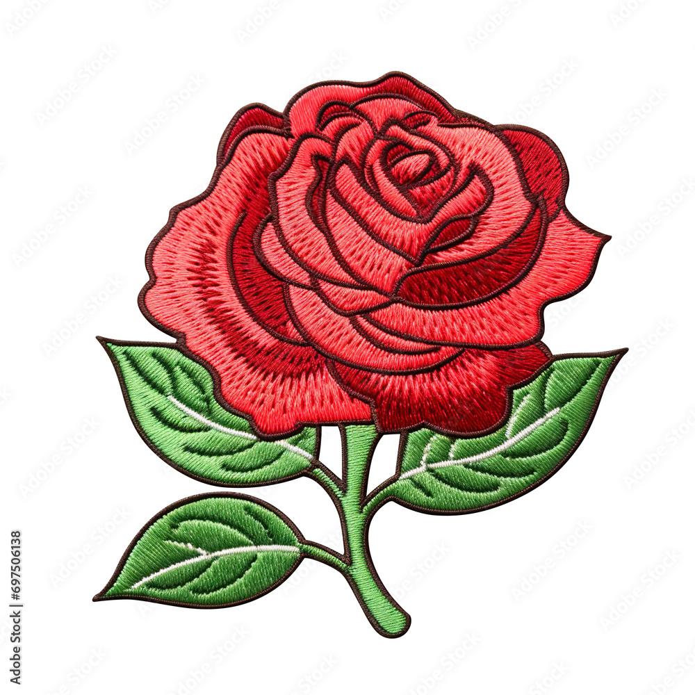 red rose embroidered patch badge isolated on transparent background ...