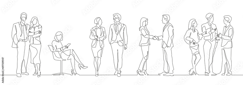 Continuous one line drawing of a business team standing together. Group ...