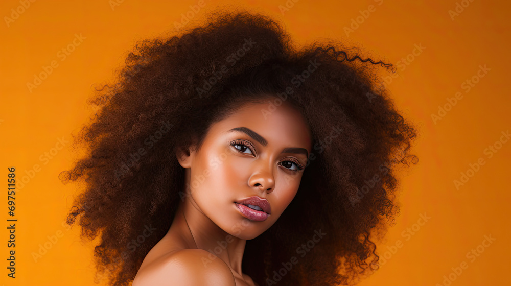 delightful beautiful young black american girl model with curly afro ...