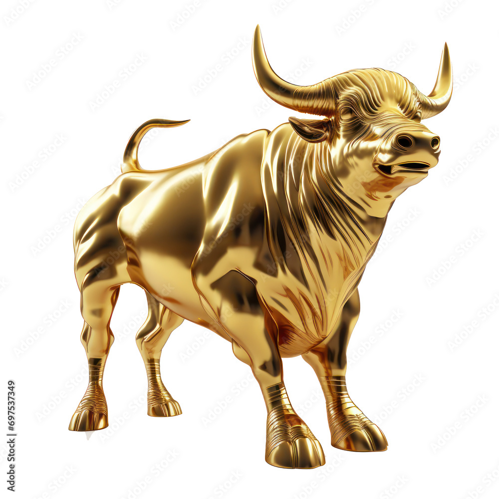 golden bull or bull made of gold as an animal of lucky sign isolated on ...