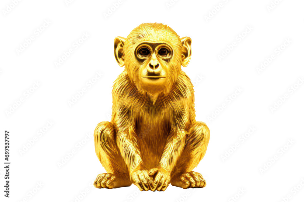 golden monkey or monkey made of gold as an animal of lucky sign isolated on white or transparent ...