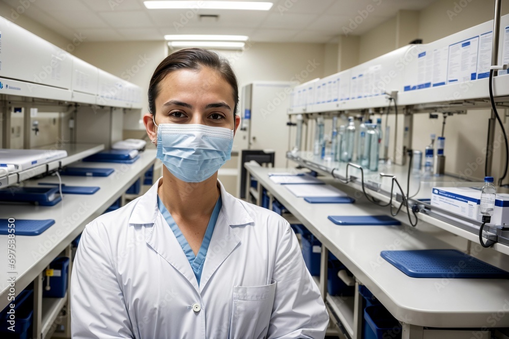 doctor biologist scientist in a hi-tech medical facility room with ...