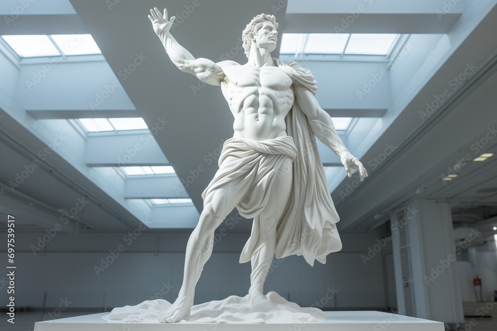 Art object, exhibition, sculpture, in the hall, white man, white statue ...