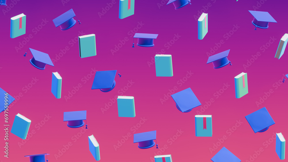 Education booksooks and graduation caps on a vibrant gradient ...