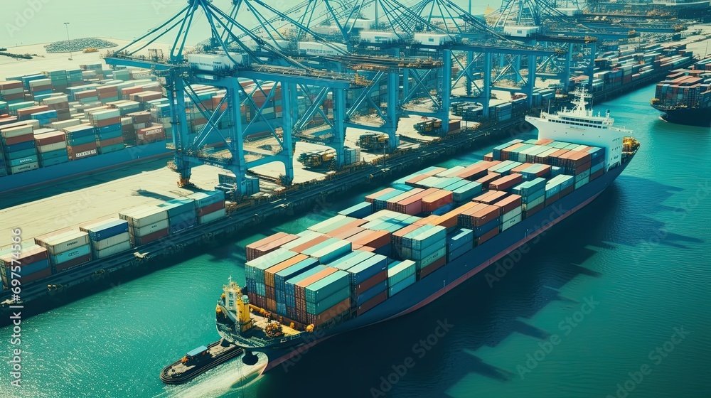 The vibrant maritime port showcases the efficient handling of ...