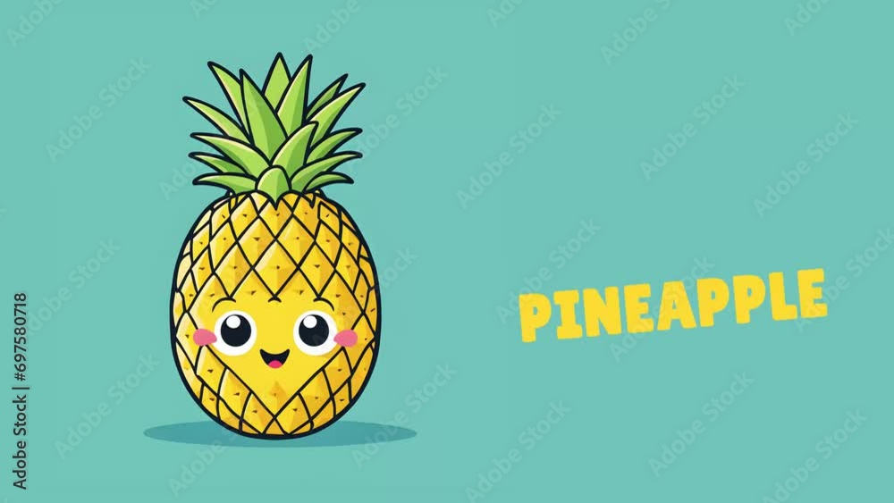 Animated cute illustration of a pineapple for kids learning 4K Stock ...