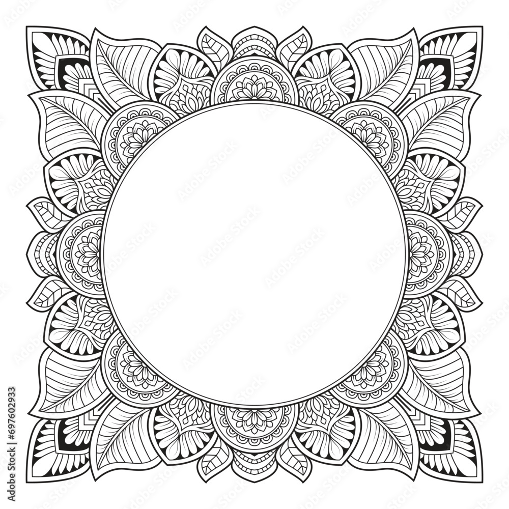 Black Floral square mandala frame vector illustration Stock Vector ...