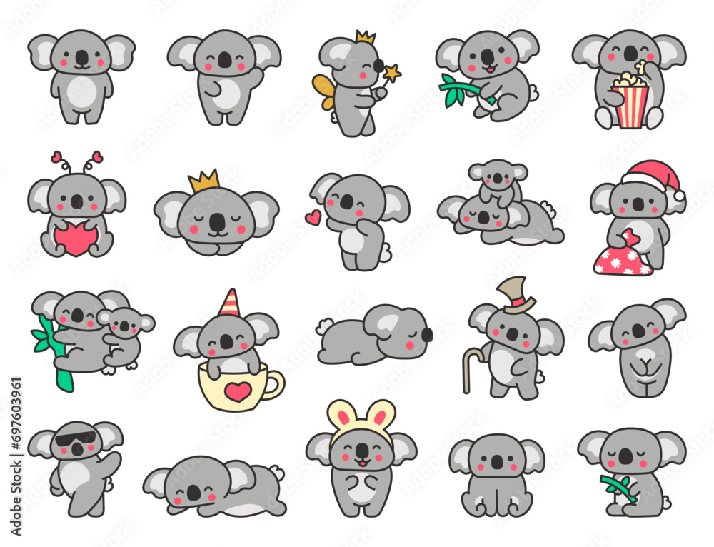 Cute kawaii koala bear. Australian animals cartoon character. Hand ...