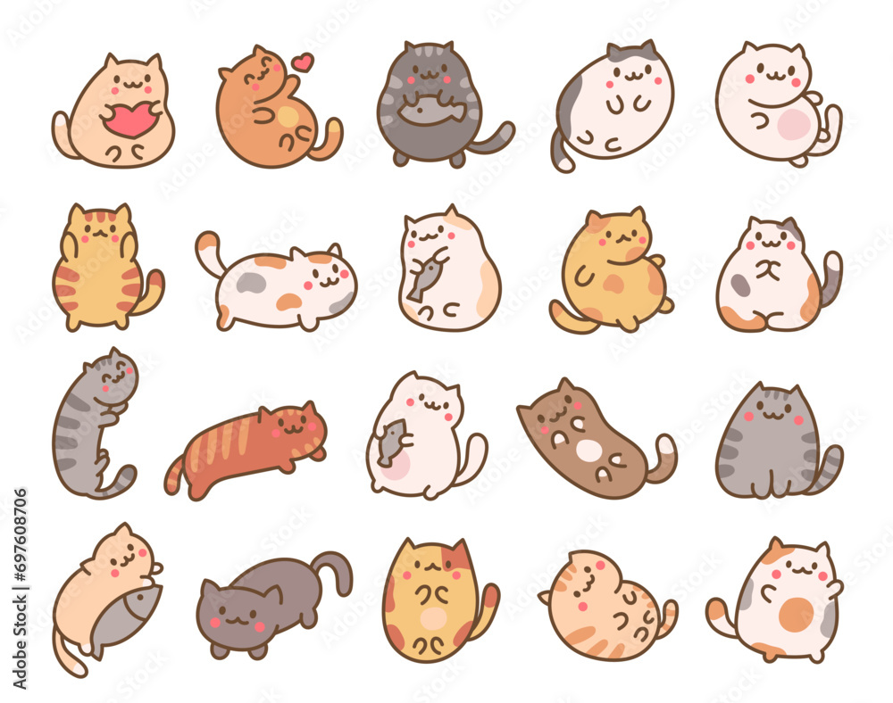 Cute kawaii little cat. Cartoon funny kitty, animals character. Hand ...