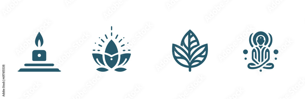 Mystical Tranquility: Icon Set of Meditating Monks and Nature's ...