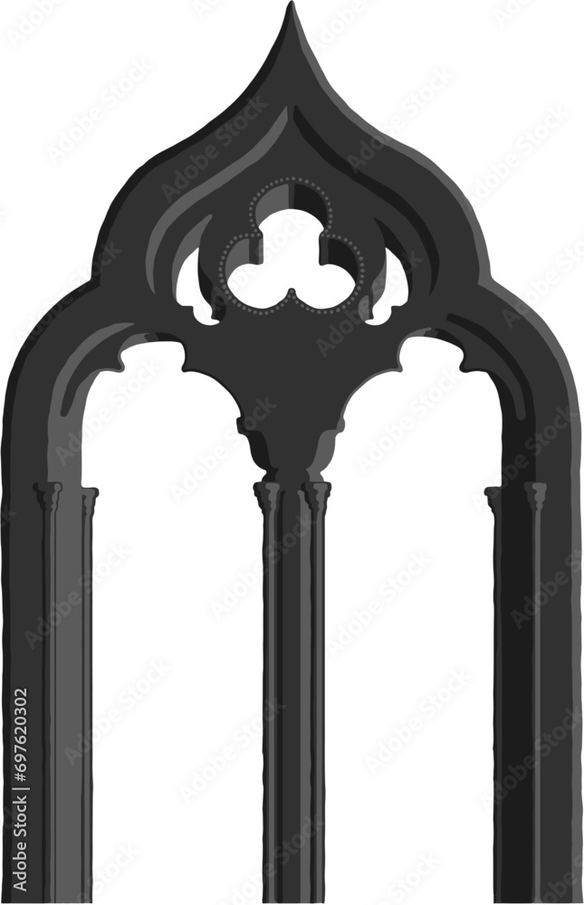 Gothic window plate tracery stylized drawing. Architectural stone ...