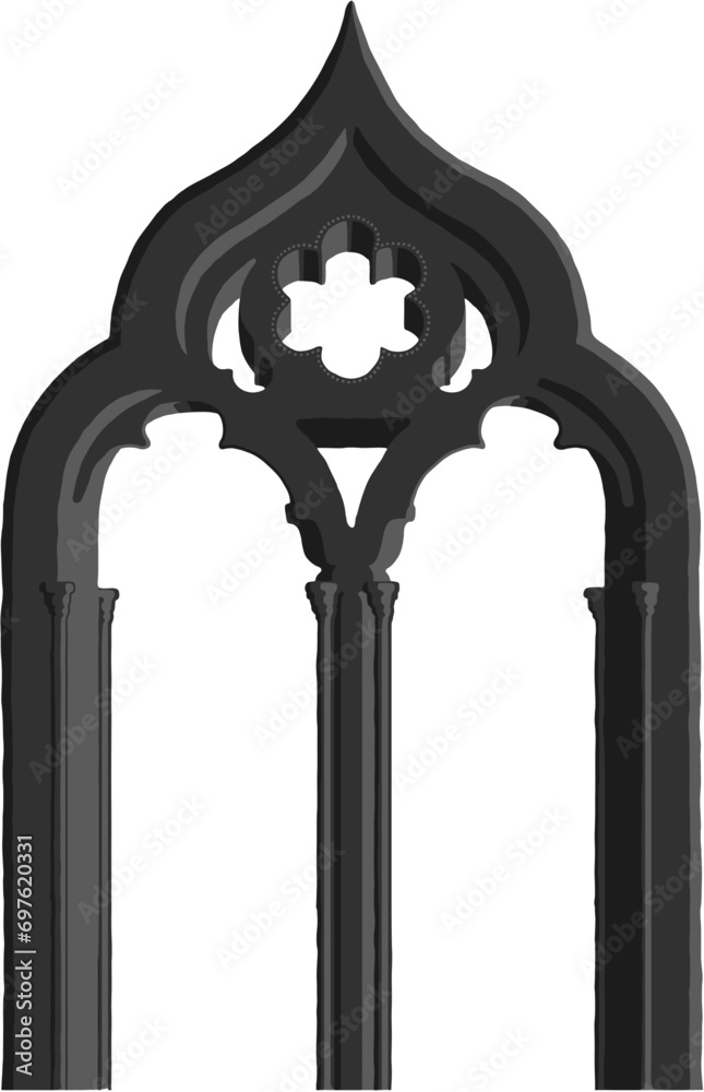 Gothic window plate tracery stylized drawing. Architectural stone ...