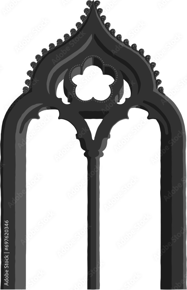 Gothic window plate tracery stylized drawing. Architectural stone ...