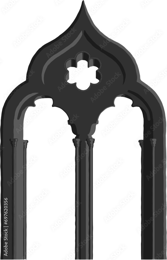 Gothic window plate tracery stylized drawing. Architectural stone ...