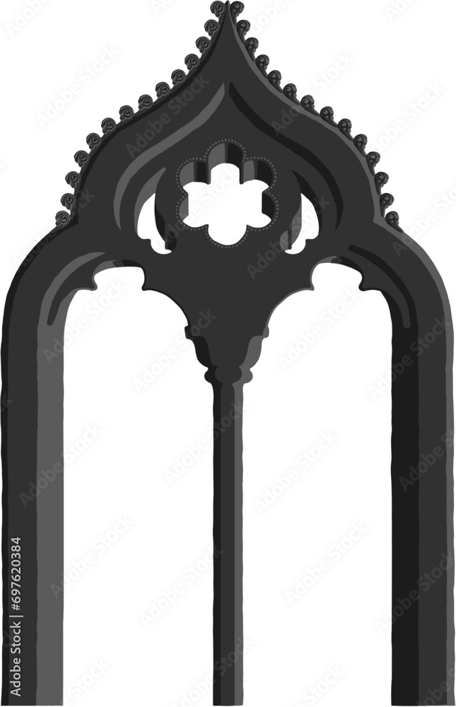 Gothic window plate tracery stylized drawing. Architectural stone ...