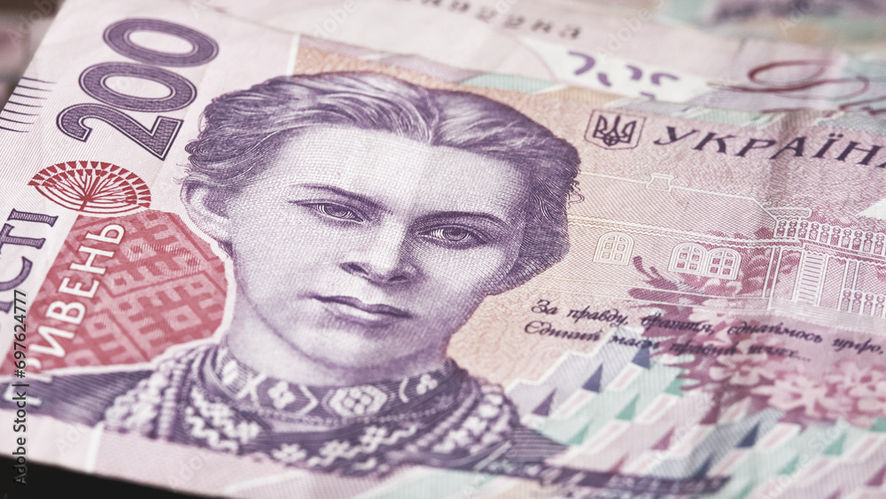 A close-up look at a 200 Ukrainian hryvnia banknote reveals the ...