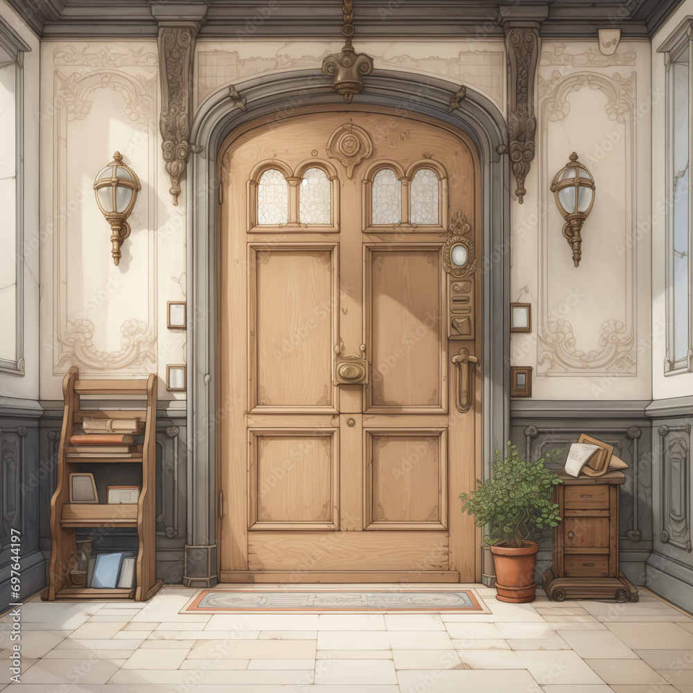 Lifelike Renderings of Highly Detailed Door Illustration in Soft Colors ...
