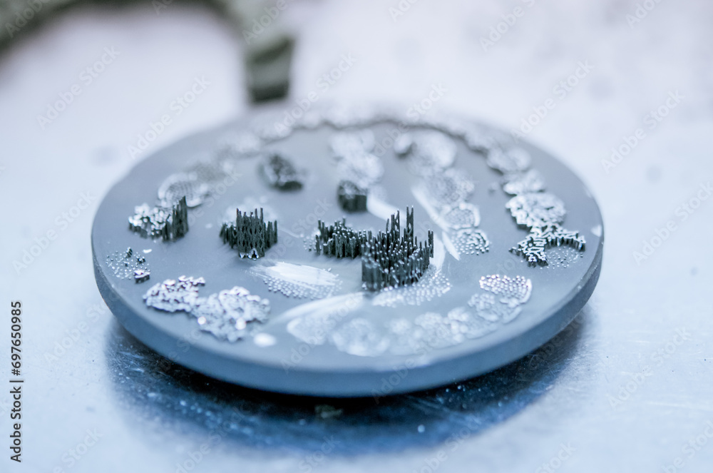 Disk after cutting tooth dental crowns created on 3d printer for metal ...