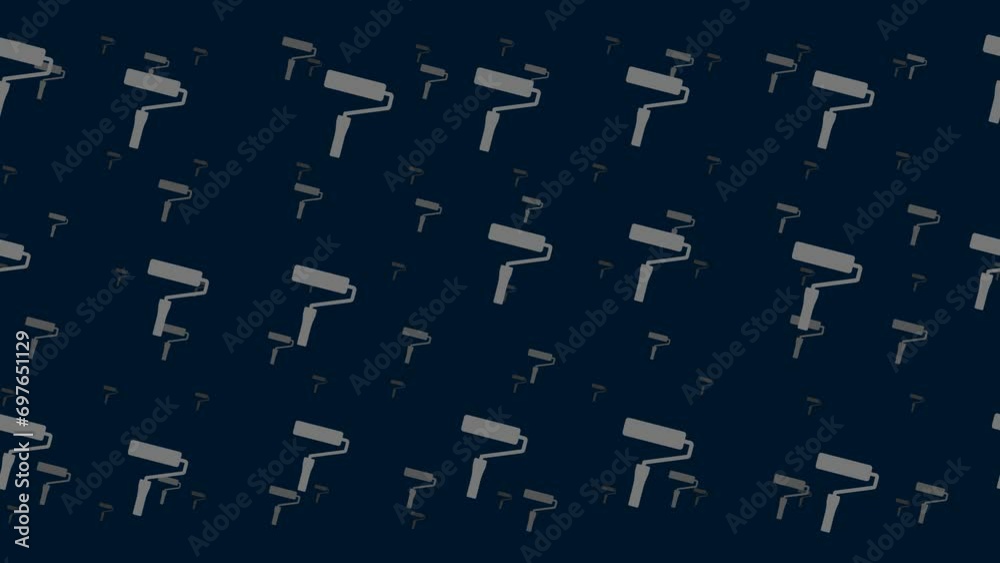 Paint roller symbols float horizontally from left to right. Parallax fly effect. Floating ...