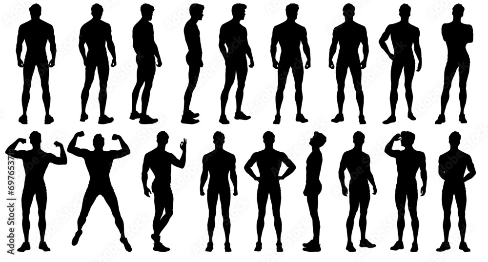 collection of silhouette male body posing with different body action ...
