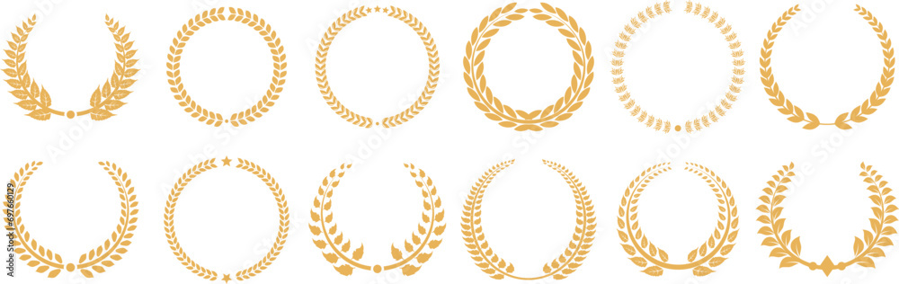 Set of Golden laurel or olive Greek wreath vector illustration Stock ...