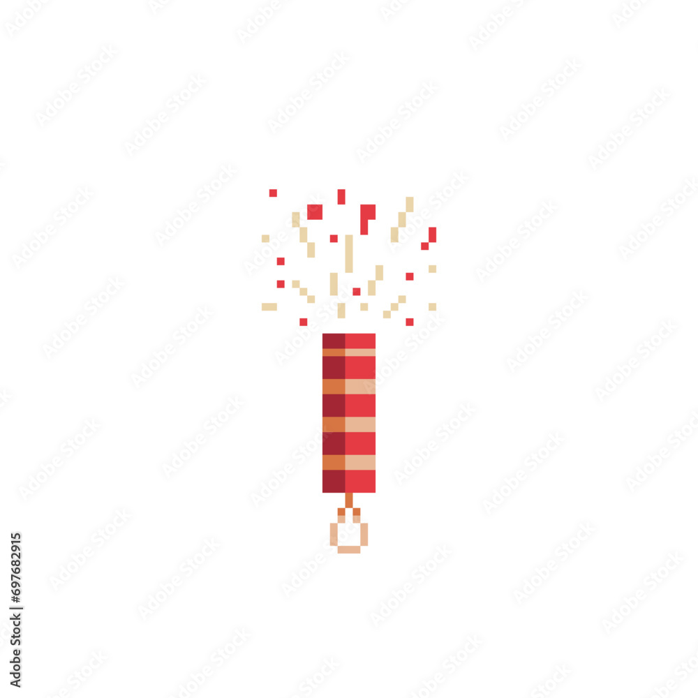 Bengal fire and fireworks icon, firecracker. Pixel art. 8-bit sprite. Sticker design. Isolated ...