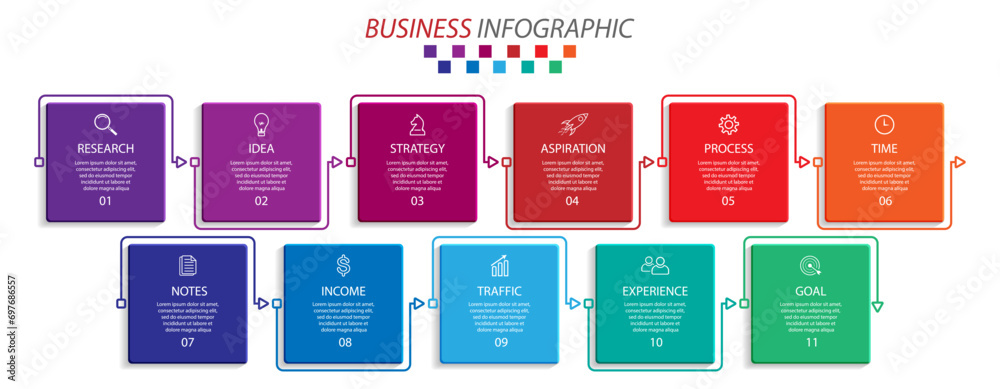 infographic 11 steps or parts, colorful square design with ...