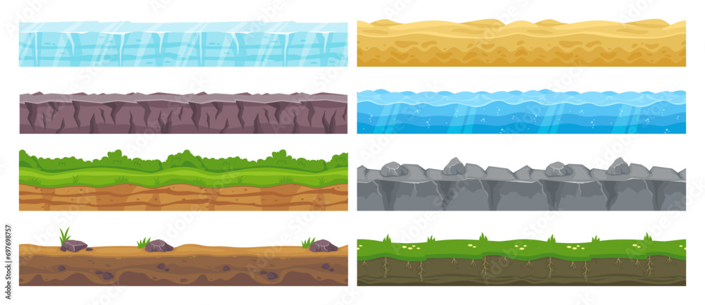 Seamless landscape borders. Endless different types surfaces. Parallax ...