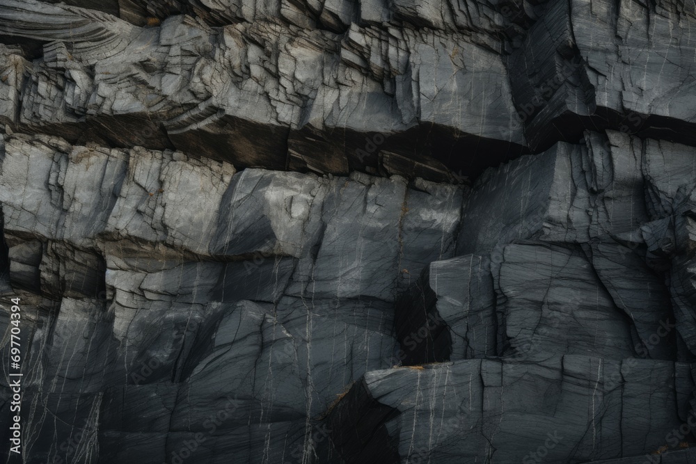 Dark Aged Shabby Cliff Face And Divided By Huge Cracks And Layers ...