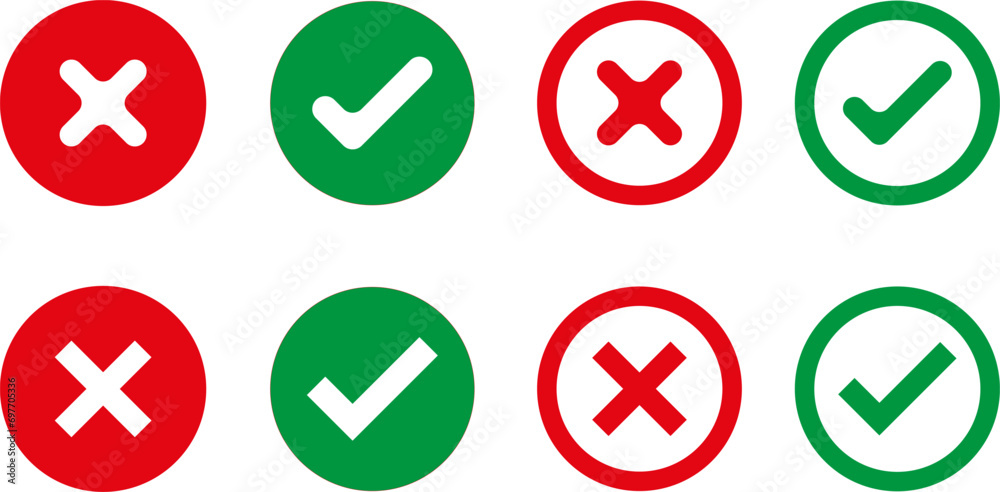 check mark icon button set. Yes and No or Right and Wrong or Approved ...