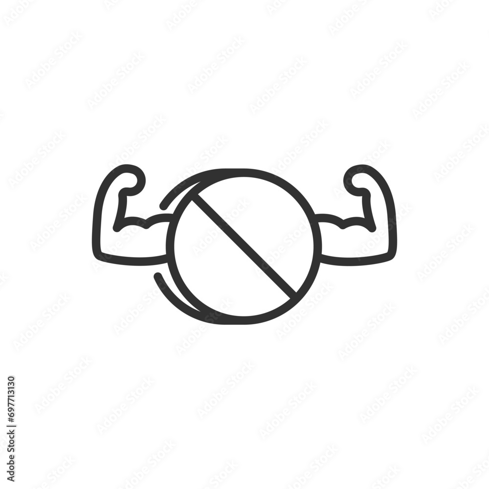 Strength in a pill, linear icon. Muscle strength pill. Supporting ...