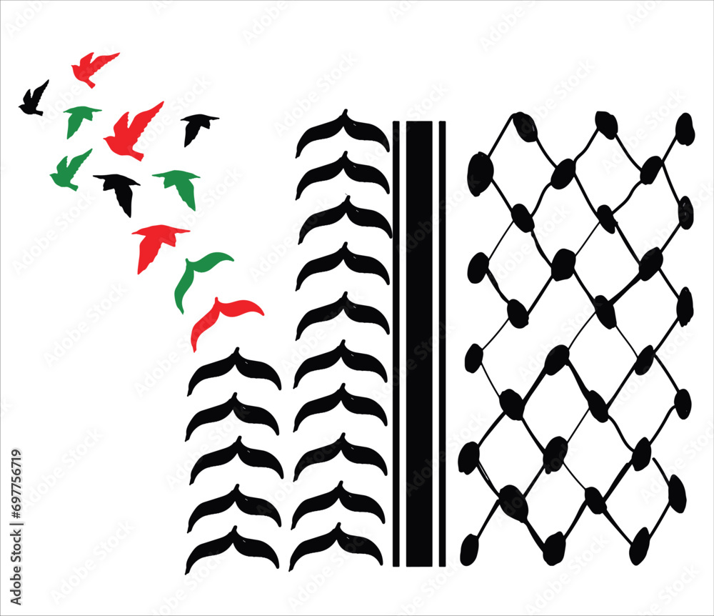 Vetor de Free Palestine! We stand with Palestine! Palestine keffiyeh ...