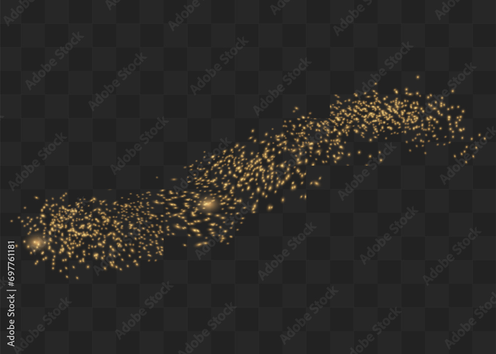 Yellow sparks glitter special light effect. Vector sparkles on transparent background. Sparkling ...