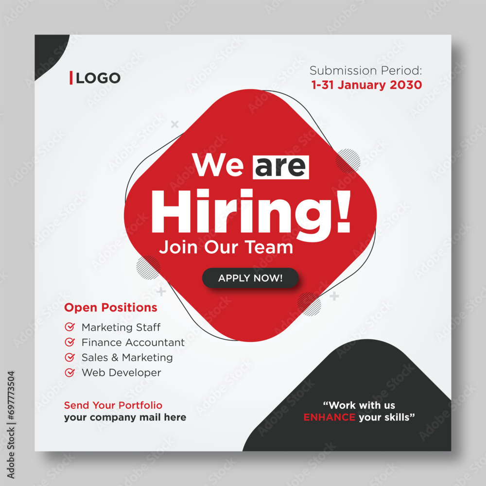 We are hiring job vacancy social media post design template. square web ...