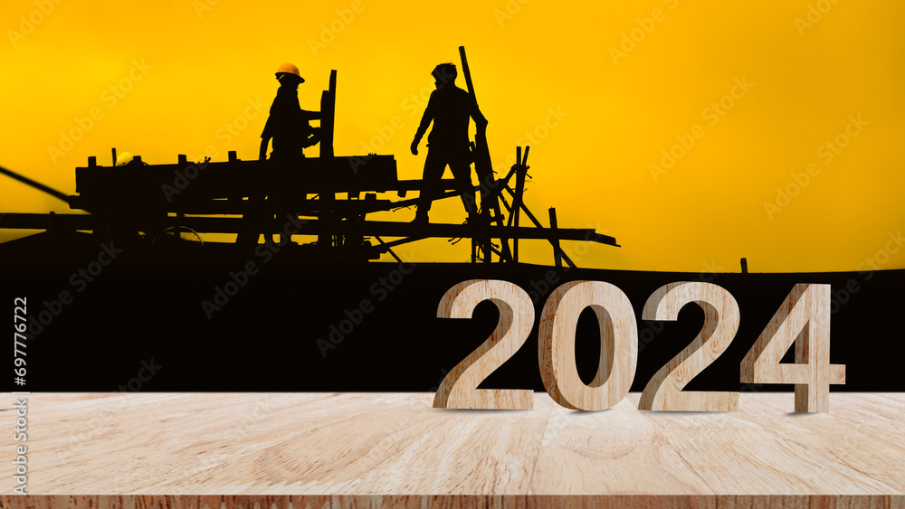 Construction 2024 concept, Silhouette construction site to welcome 2024 ...