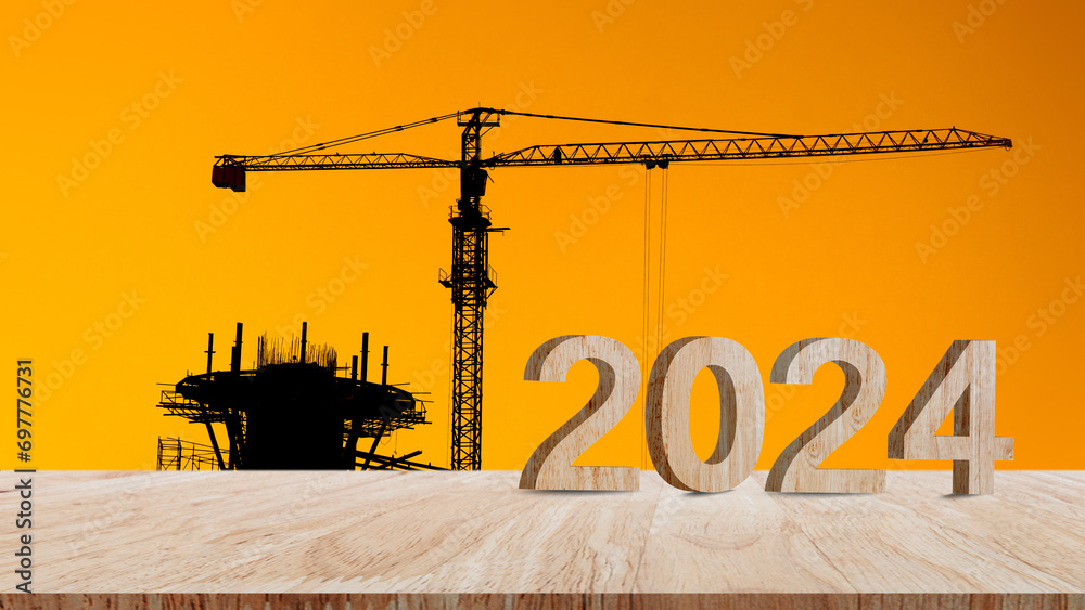 Construction 2024 concept, Silhouette construction site to welcome 2024 ...