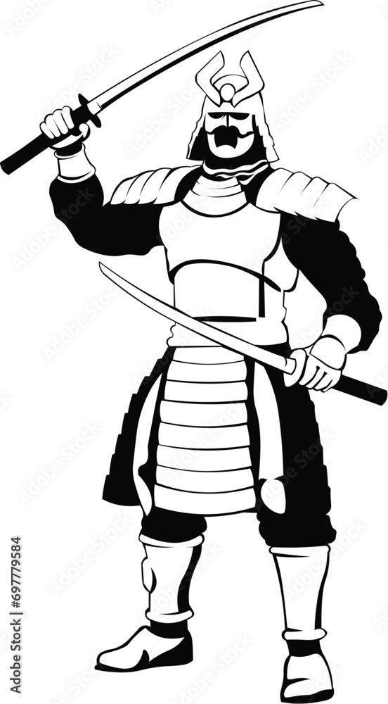 Cartoon Black and White Isolated Illustration Vector Of A Shogun ...