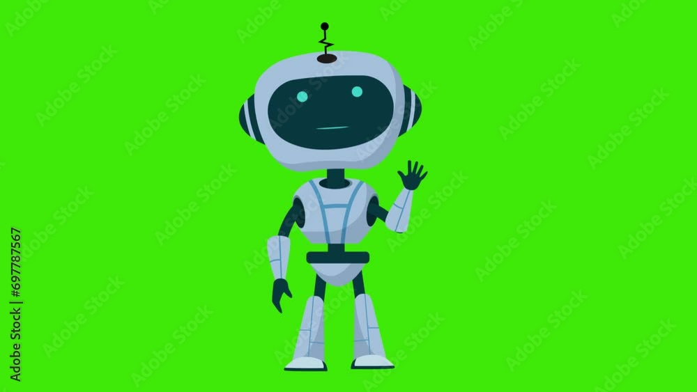 2d animation, cartoon, robot talking on green screen, artificial ...