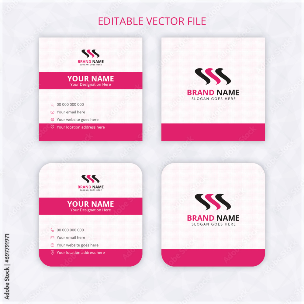 Print ready Square business card design template, square rounded name ...