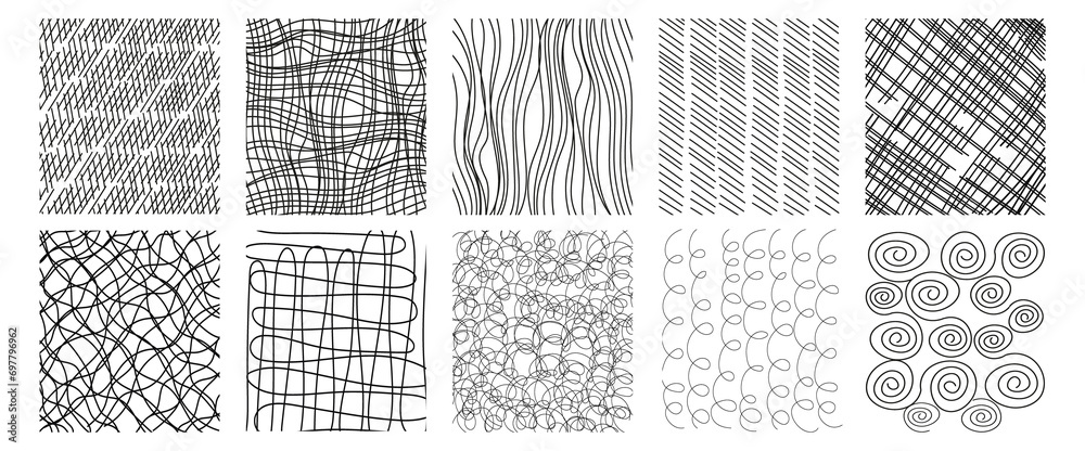 Hand drawn line textures. Includes vector scribbles,grid with irregular ...