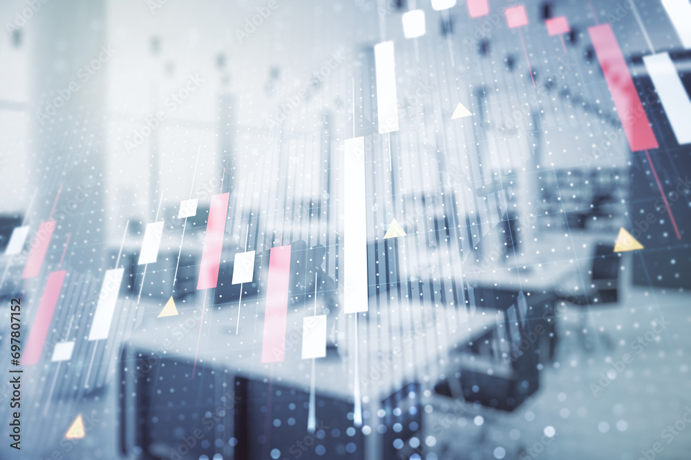 Multi exposure of abstract financial diagram and world map on a modern ...