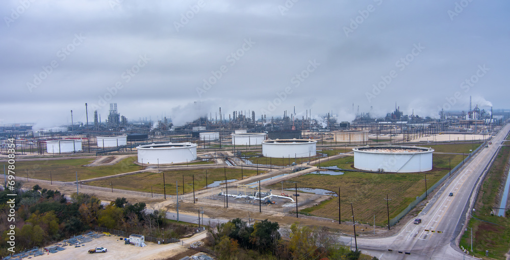 Aerial view of a Fuel Refinery in Port Arthur Texas, located on the ...