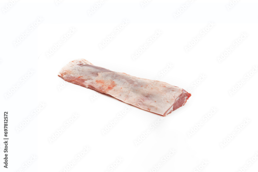 Assorted cuts of goat meat include shoulder, leg, loin, and ribs ...