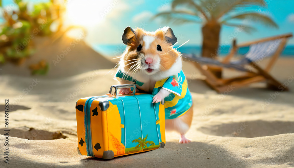Cute Hamster Takes a Beach Vacation with Suitcase Stock Photo | Adobe Stock
