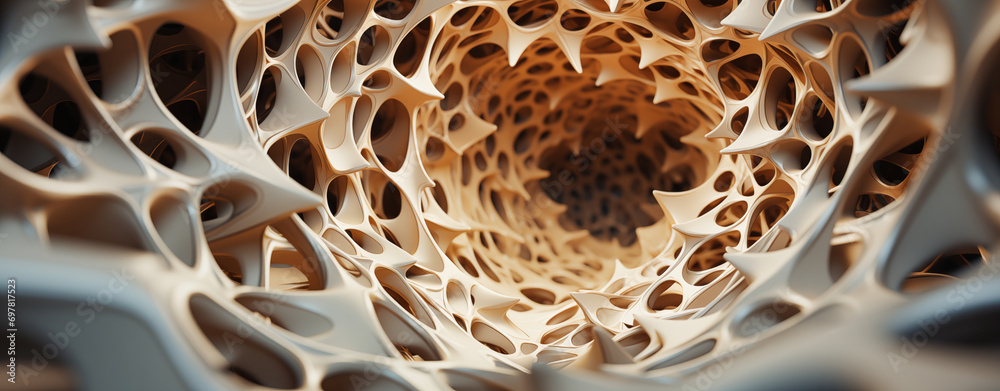 an image of a 3d space with many holes, in the style of organic forms ...