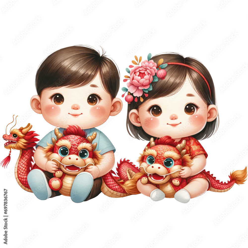2024, Chinese New Year Watercolor Clipart, Baby Dragon, Cute Baby ...