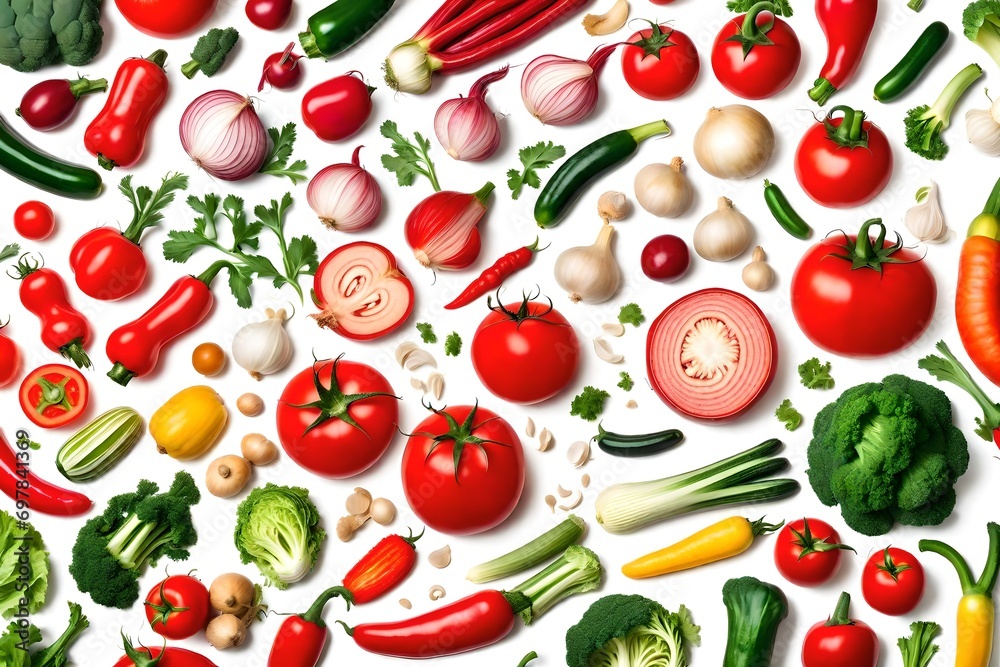 Colorful set of vegetables of red and green color isolated on white ...