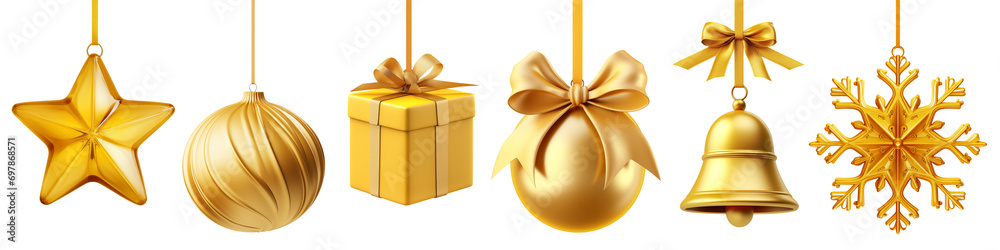 Christmas decorations for the Christmas tree in gold color on a ...