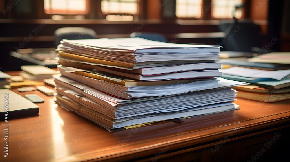 stack of documents on secretary desk were prepared It is legal document ...