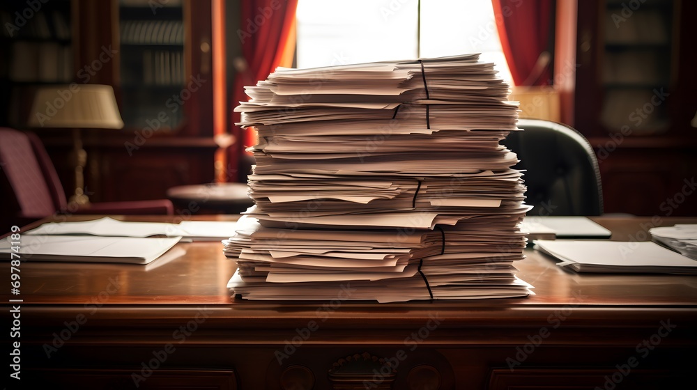 stack of documents on secretary desk were prepared It is legal document ...